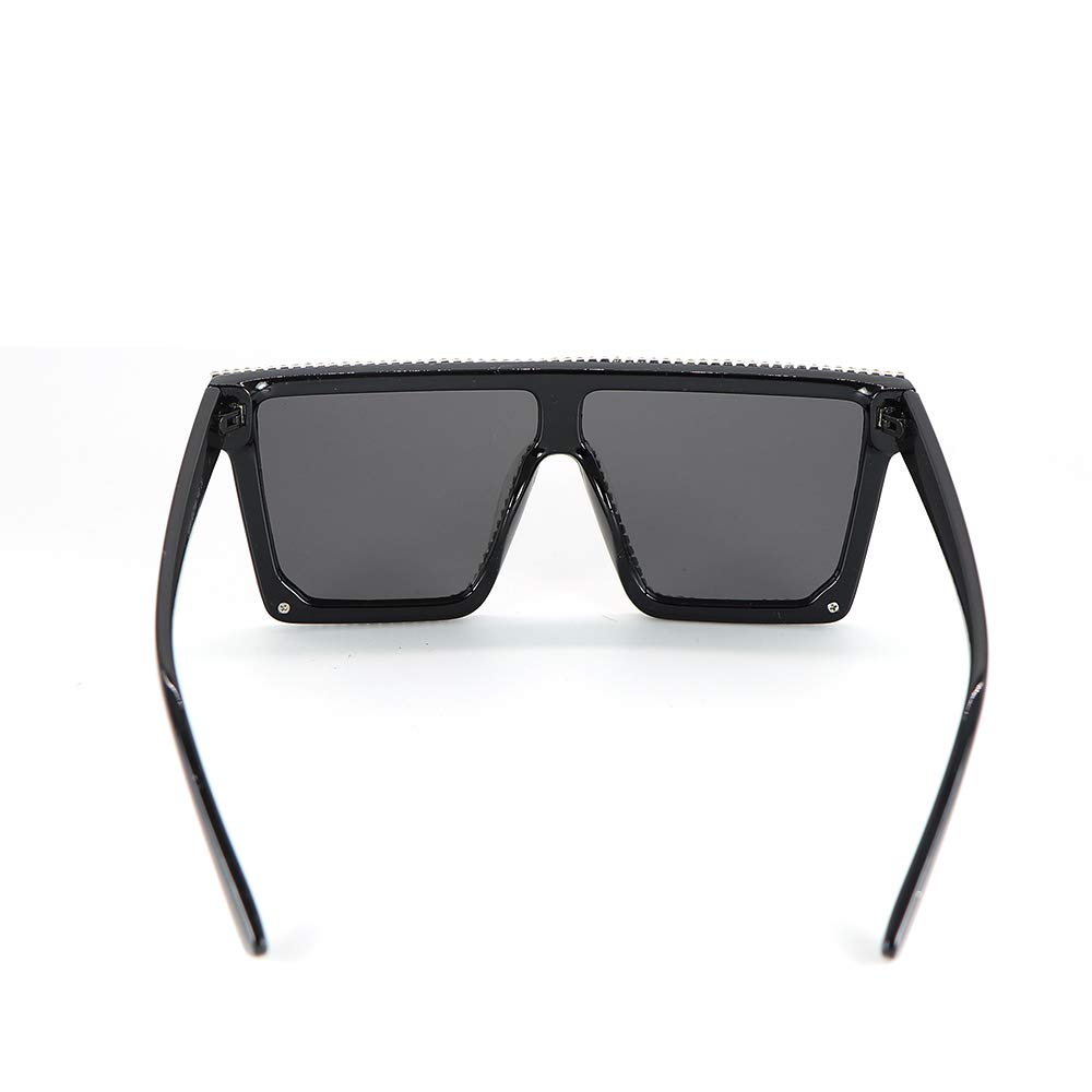 FUPRECIOUS Oversized Square Sunglasses For Women Men Bling Rhinestone Flat Top Shades (black)