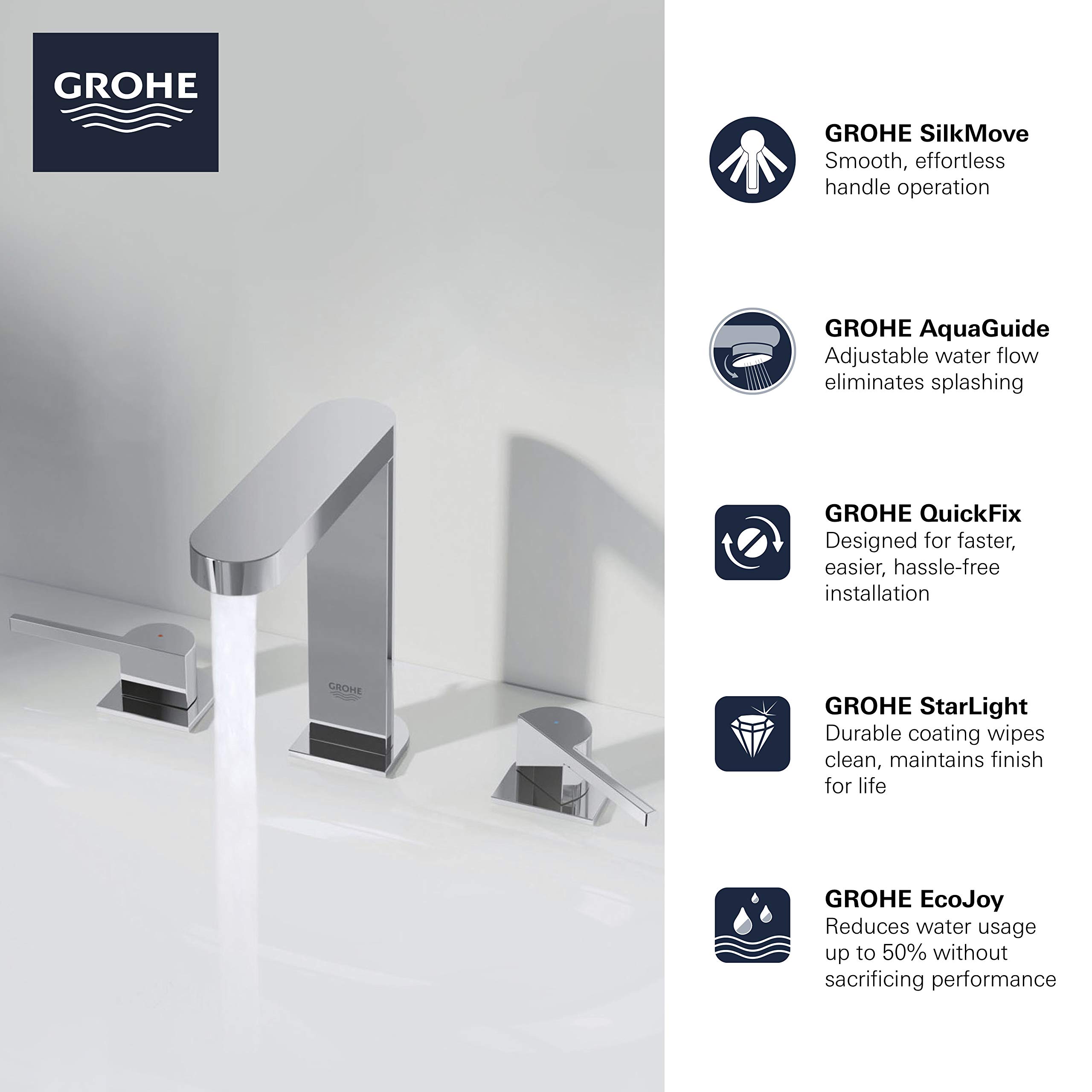 Grohe 20302003 Plus 8″ Widespread Two-Handle Bathroom Faucet L-Size, Starlight Chrome