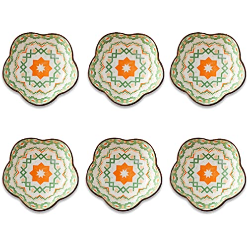 RareCi Dip Bowls 4 Oz - 6-Pack Little Dipping Bowl Set - Mini Ceramic Bowl - Small Condiment, Appetizer, Snack, Soy Sauce Dish - Cute Serving Bowls for Parties(Pentapetalous)