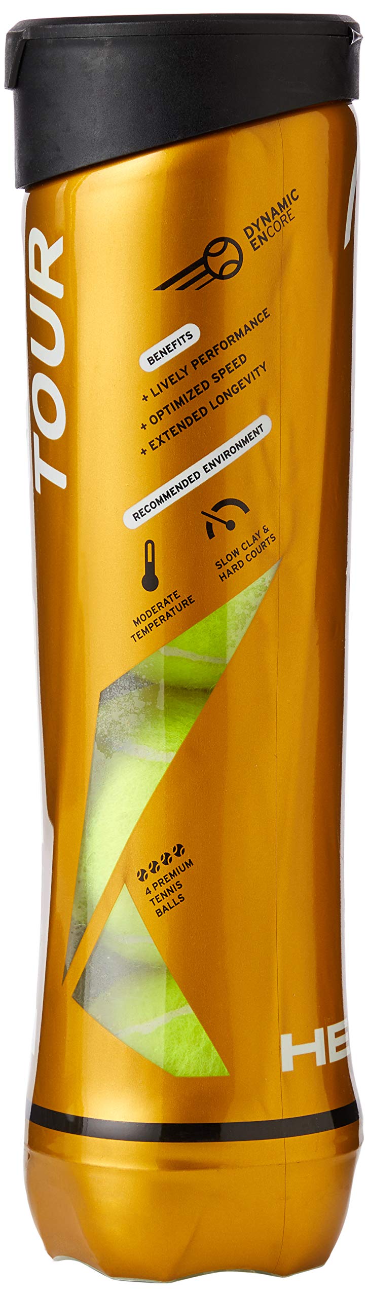 HEAD Tour Tennis Balls, Tour, 4 Balls,Yellow,28 x 28 x 8 cm; 300 Grams