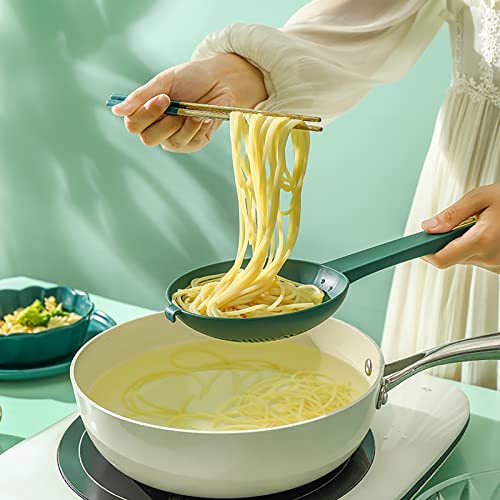 Worparsen Strainer Ladle Plastic Good Grip Colander Spoon Draining Flexible Green
