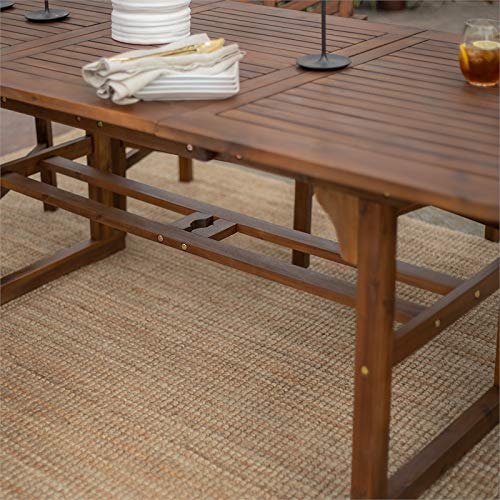 Walker Edison 6 Person Outdoor Wood Chevron Patio Furniture Dining Set Extendable Table Chairs All Weather Backyard Conversation Garden Poolside Balcony, 7 Piece, Dark Brown