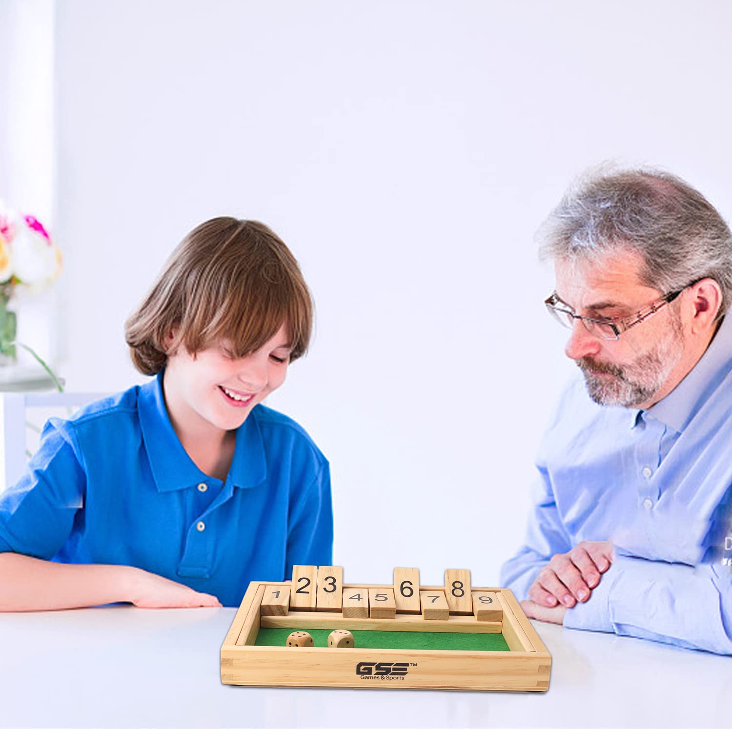 GSE Wooden Shut The Box 9 Numbers Dice Game Board with 2 Wooden Dices, Classic Tabletop Version of The Popular English Pub Game