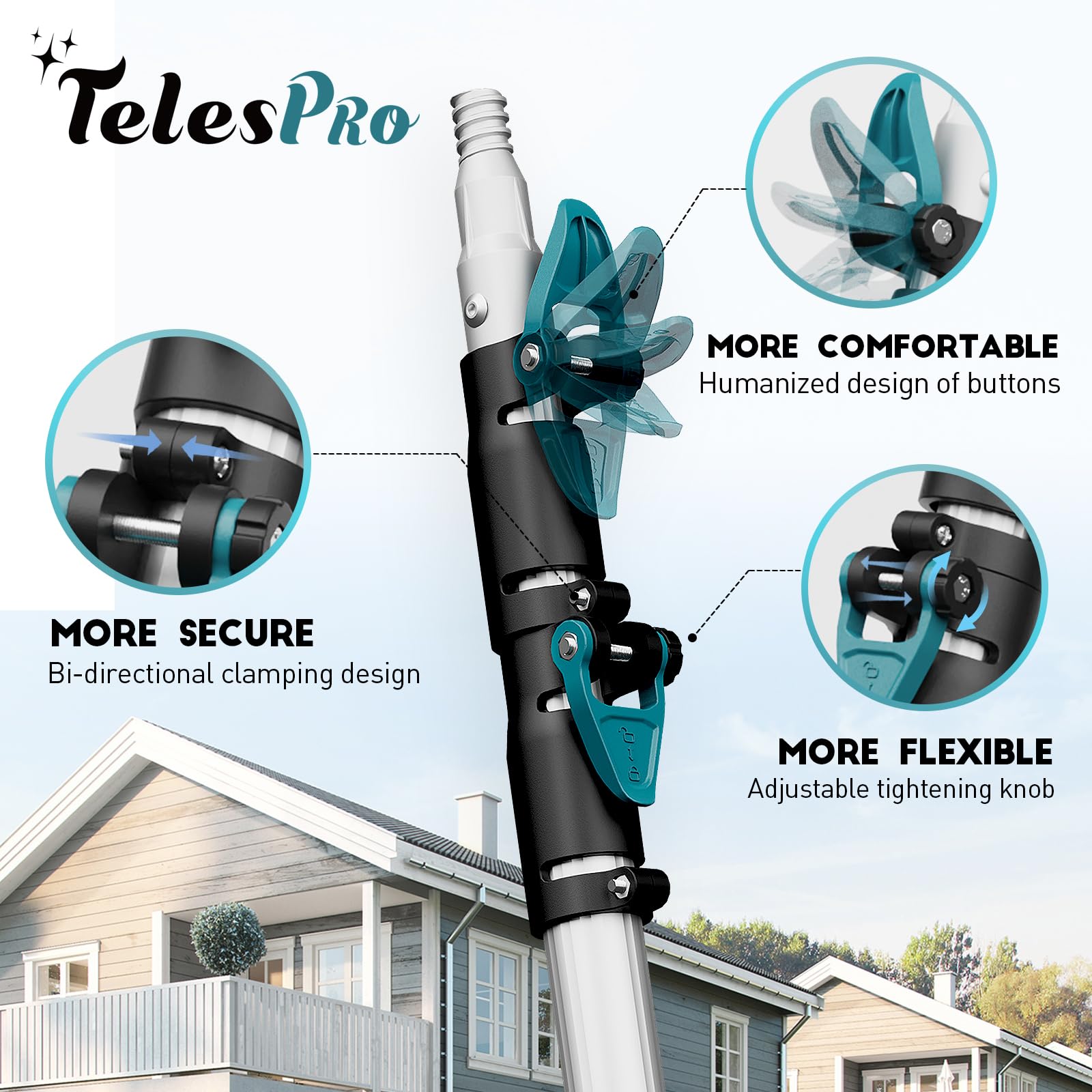 TelesPro 5-12FT Telescoping Extension Pole | Lightweight Aluminum Rod | Multi-Purpose Extendable Pole with Universal Twist-on Metal Tip | Ideal for Painting, Dusting, Window Cleaning,Tree Sawing