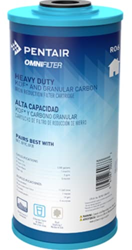 Pentair OMNIFilter RO6 Carbon Water Filter, 10-Inch, Whole House Heavy Duty KDF and Granular Carbon Iron Reduction Replacement Cartridge, 10" x 4.5", 5 Micron, Blue
