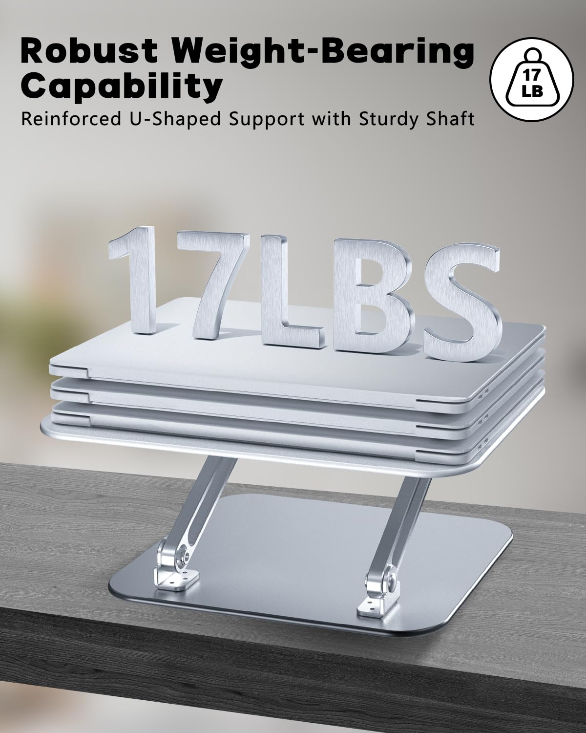 HUAEU Laptop Stand for Desk Adjustable Laptop Holder - Portable Computer Stand Ergonomic Stand for MacBook, MacBook Pro Laptop, Chromebook and All Other 10- to 17-Inch Notebo Laptops Silver