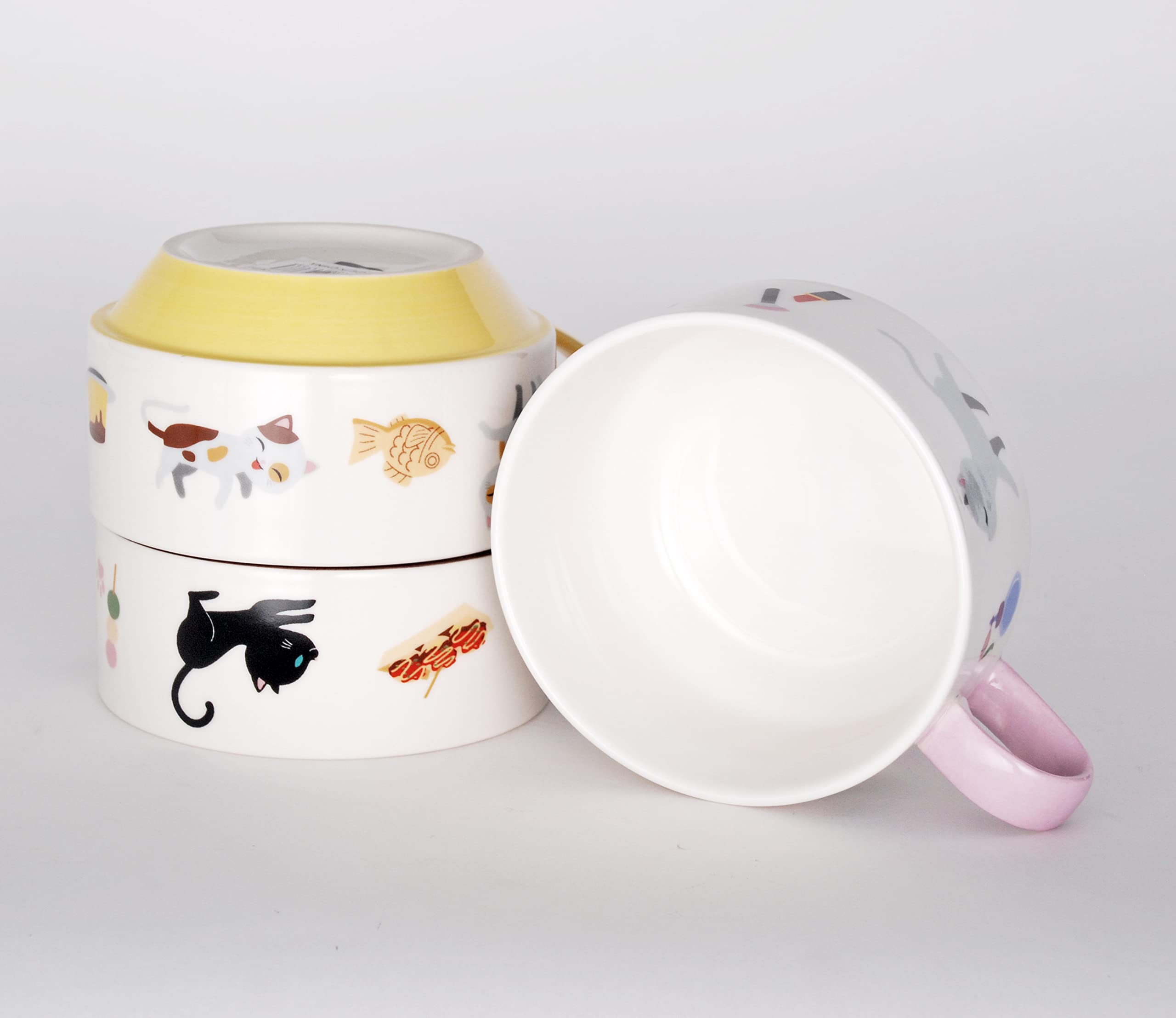 Fuji Merchandise Genki Cats Stackebale Coffee Cups With Handle 11 fl oz Kitten Neko Design (Runa)