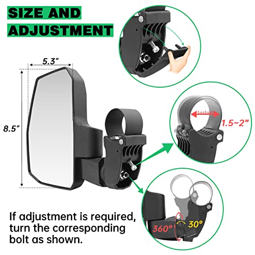 SHEJISI UTV Side Mirrors, You No Longer Need to Adjust by Hand,Innovative Automatic Reset Function, for 1.5"-2.0" Roll Cage, Compatible with Polaris RZR, Can Am Maverick, Honda Pioneer, Kawasaki Mule