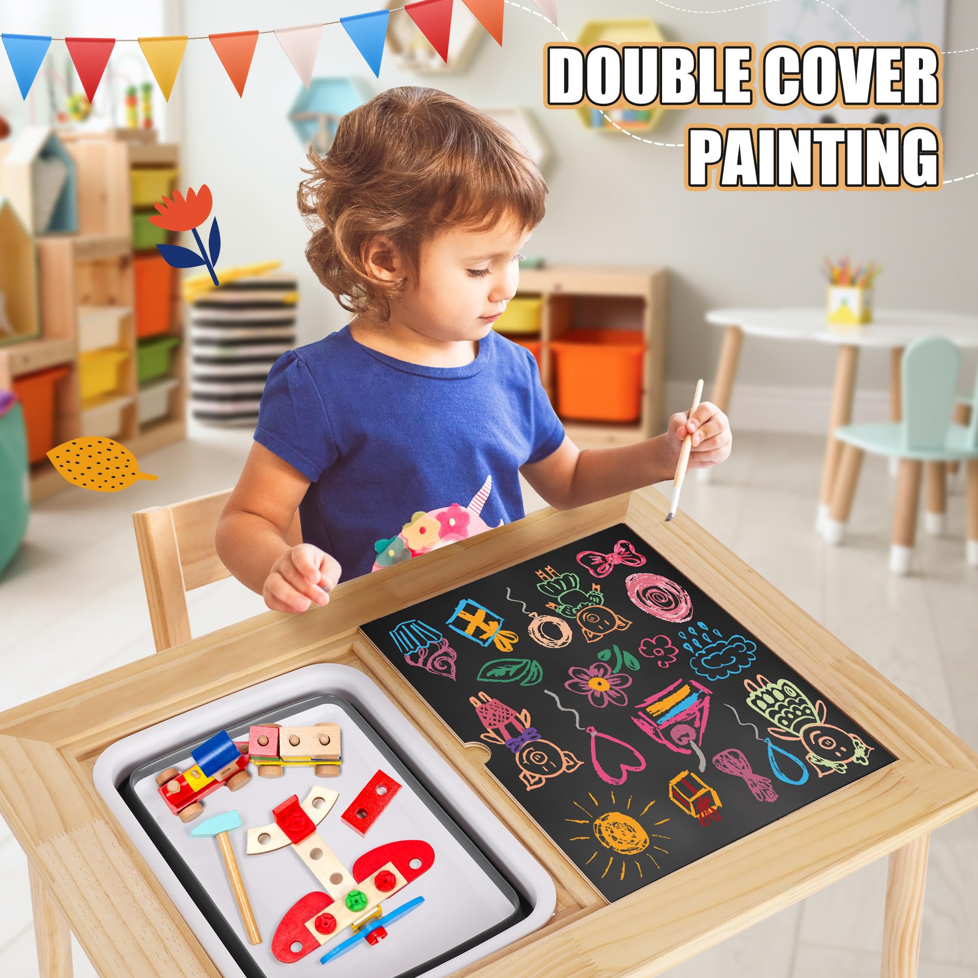 Sensory Table for Toddlers, Kids Play Sand Table with 2 Large Storage Bins, Indoor Outdoor Activity Table for Boys and Girls