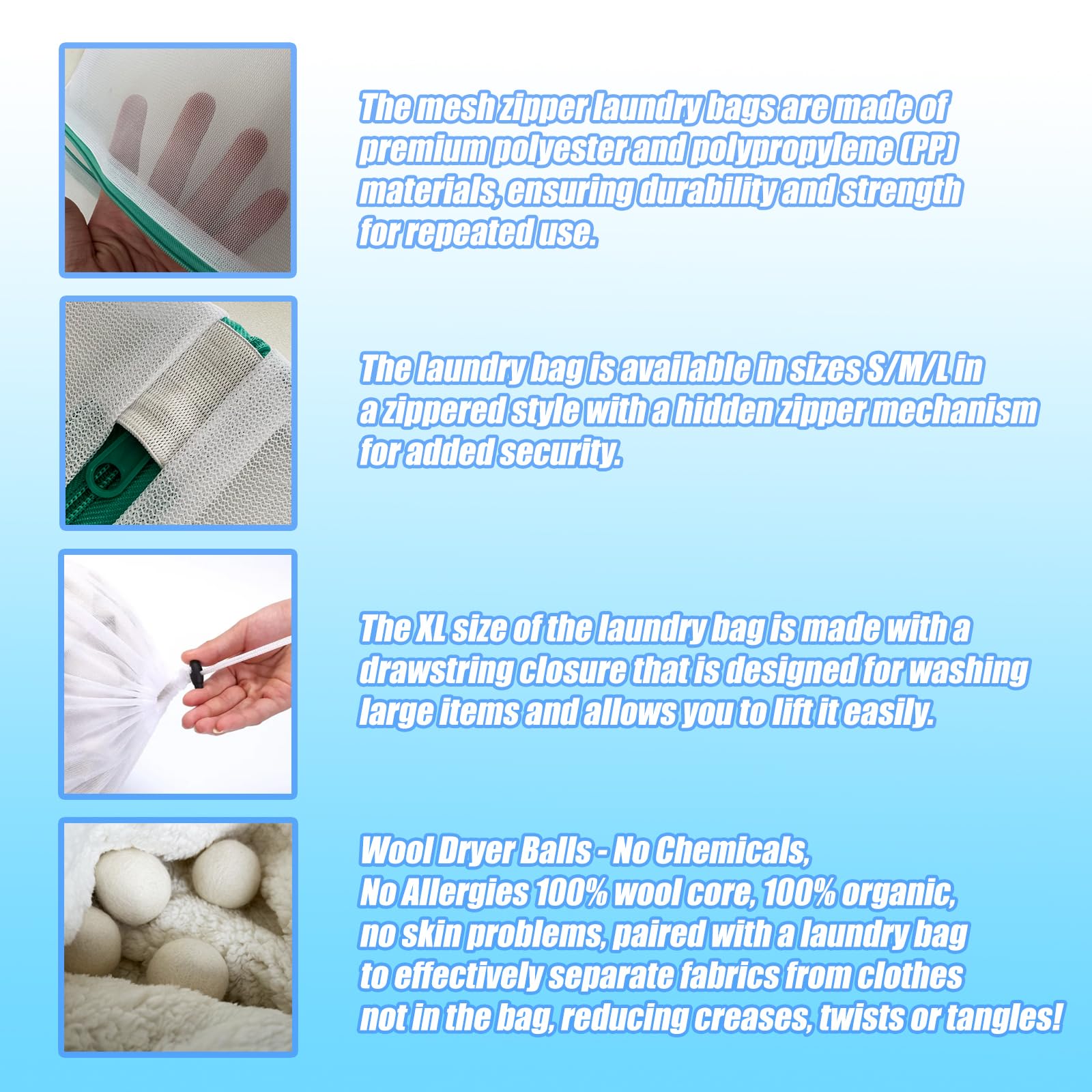 Mesh Laundry Bags Set, 11 Pcs Includes Drawstring Closure Jumbo Large Laundry Bag/Mesh Laundry Bags in Different Sizes and Wool Dryer Balls, Laundry Kit for Washing Machines