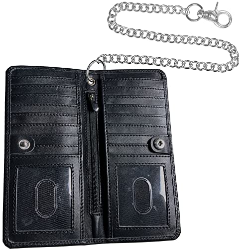 IBRO Long Bifold RFID Blocking Motorcycle Chain Wallet for Men