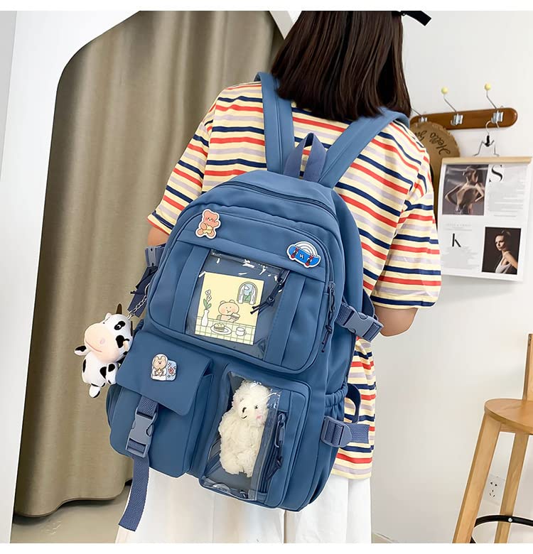vfdgsaz Kawaii Backpack with Pin and Pendant,Cute Aesthetic Backpack ,Outdoor Sports Leisure Bag for Girls and Boys (blue,one size)