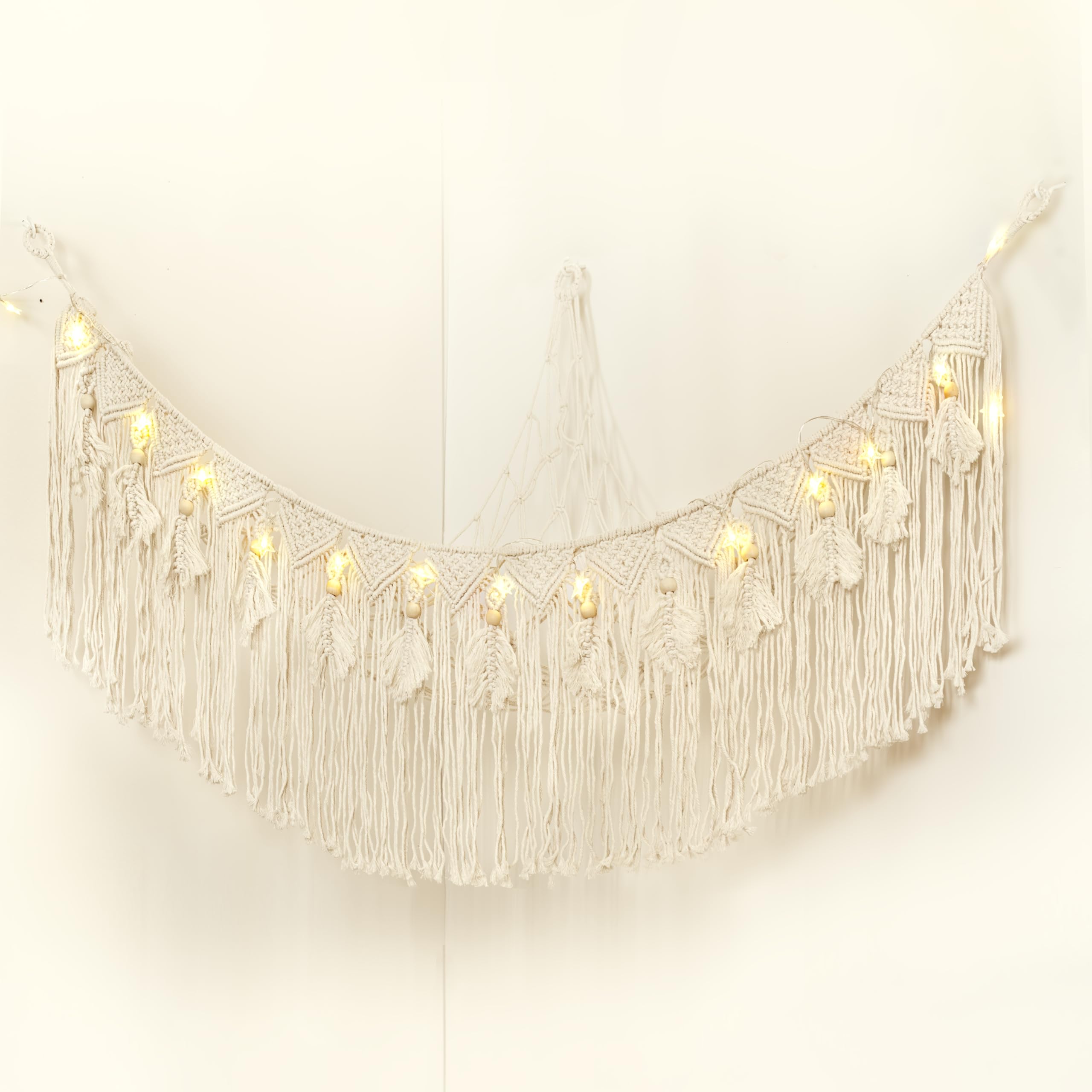 Hammock Corner with LED Light, Storage for Room Decor and Bedroom Decor, Net for Room Deco(White)