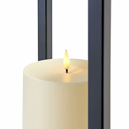 Outdoor Candle Lantern, Solar Powered - 15 Inch Tall, Black Metal, Open Frame (No Glass), Dusk to Dawn Timer, Decorative Large LED Lantern Lights for Front Porch, Garden or Patio Decor