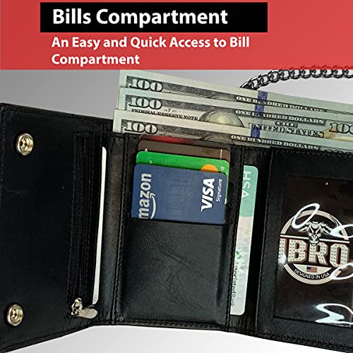 IBRO Motorcycle Biker Trifold Chain Wallet for Men - Cowhide Leather