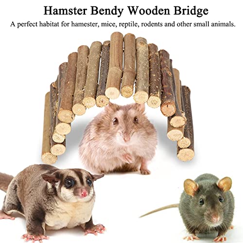 Tnfeeon Hamster Bridge, Wooden Bridge Ladder House Small Animal Chew Toy for Reptile Rodents(M)