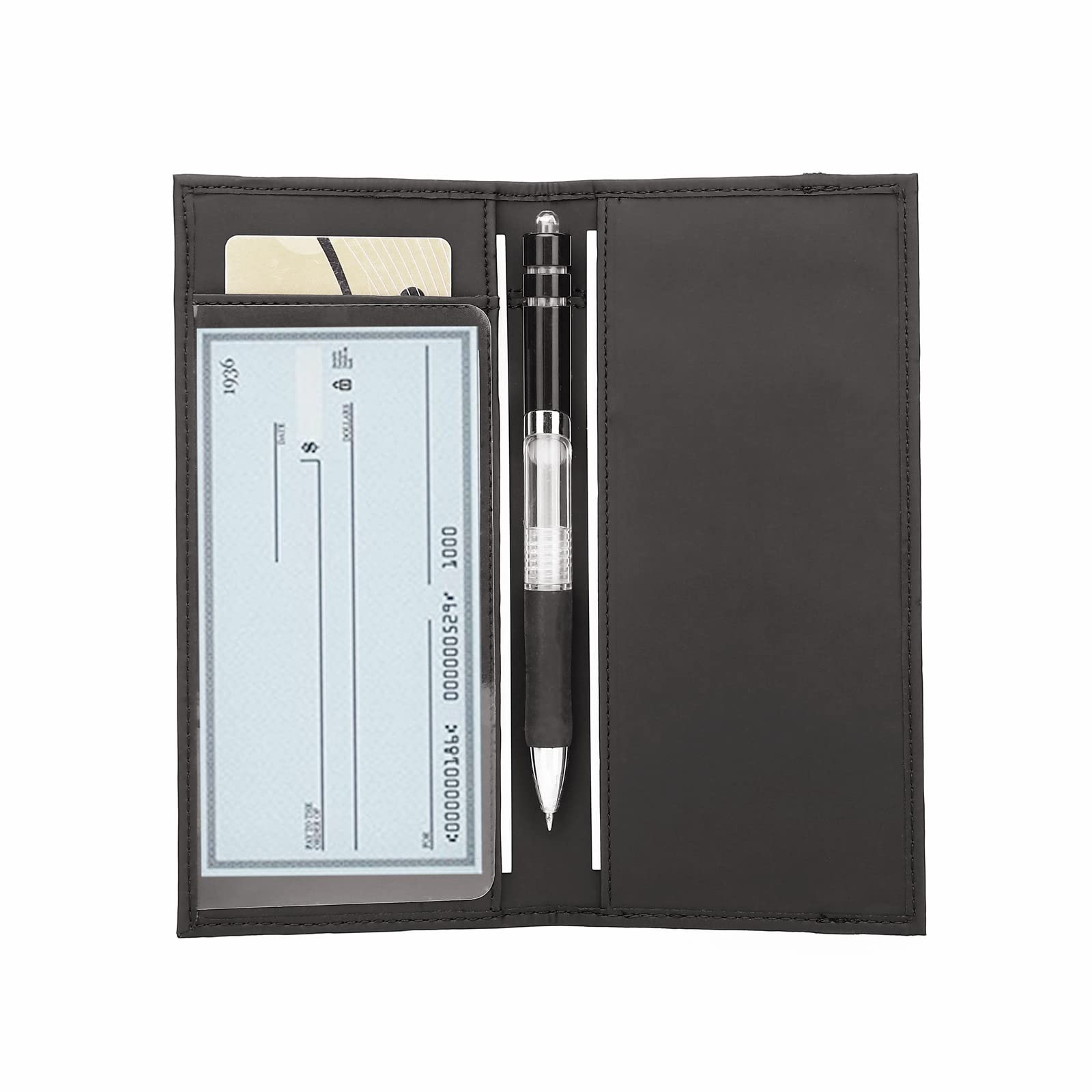 LLi Cufite Fun Print Checkbook Cover for Top Stub & Side Tear Checks, Duplicate Checks, Registers, with Pvc Flap, Card Slot, Strap Closure, RFID Blocking (TPU Black)