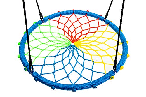 walsport 40” Spider Web Tree Swing Outdoor Saucer Tree Swing 330lb Weight Capacity Outdoor Swing for Kids Adults Extra Safe and Durable Easy to Install Red&Yellow&Blue&Green