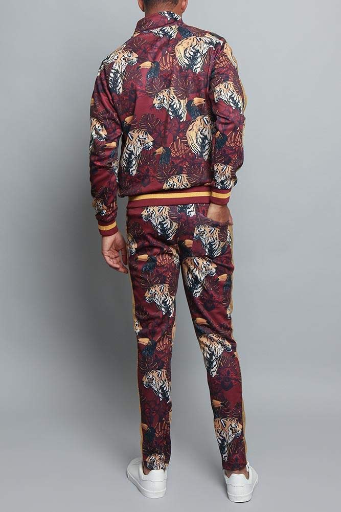 G-Style USA Men's Royal Floral Tiger Track Suit ST559 - Black - Large