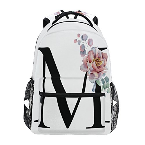 TropicalLife Letter M with Flower Backpacks Bookbag Shoulder Backpack Hiking Travel Daypack Casual Bags