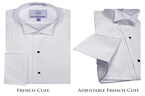 Sir Gregory Men's Fitted Tuxedo Shirt with Wing Collar French Cuffs and 1/4 Inch Pleat White Size S, 14-14.5 Neck 32/33 Sleeve