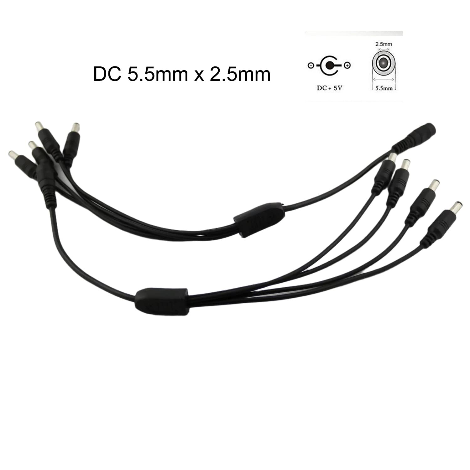 UpperFu 2pcs CCTV DC Power Splitter Cable 5.5mm x 2.5mm Female Jack to 4 Male Splitter Connector Cable 5.5mm x 2.5mm Adapter for LED Strip Surveillance Camera Security Camera
