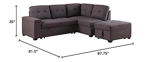 UBGO Sectional Modern L Shape Corner Convertible Sleeper Combination Sofa Bed Ottoman and Storage Hidden Arms Pull Out Sheet for Living Room Apartment, Black G