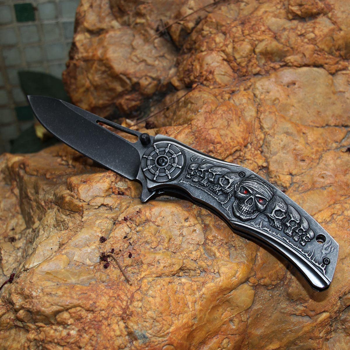 Hunting Camping Fishing Folding Knife - Stainless Steel Handle