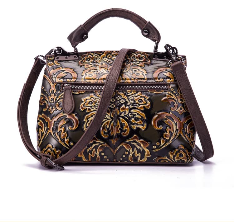 LMKIDS Genuine Leather Purses and Handbags for Women,Organizer Top Handle Satchel Vintage Embossing Totem Shoulder Bag (Coffee)