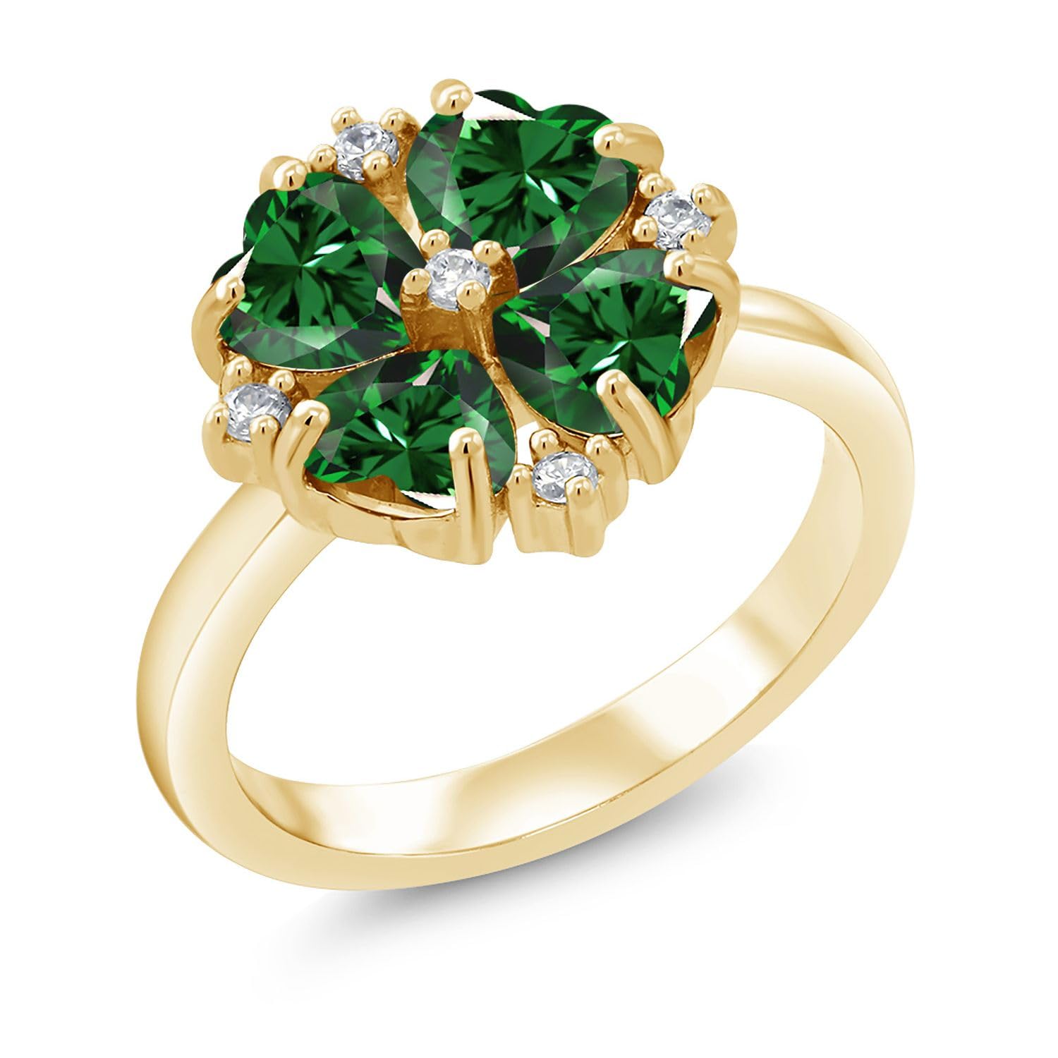 Gem Stone King 18K Yellow Gold Plated Silver Green Nano Emerald Ring For Women (1.48 Cttw, Heart Shape 5MM, Gemstone May Birthstone, Size 8)