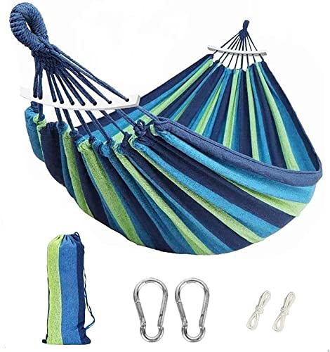 Outdoor Double Hammock, Portable Cotton Canvas Hammock for 2 Person, Max Load is 450lbs with Carry Bag, Tree Strap and Rope, Porch, Garden, Outdoor/Indoor, Patio and Backyard for Camping
