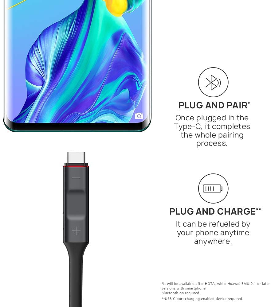 HUAWEI Wireless Earphones, FreeLace Sport Earphone Bluetooth Wireless Headset Memory Cable Metal Cavity IPX5 Fast Charging,Sold by Rolling Tek(Black)
