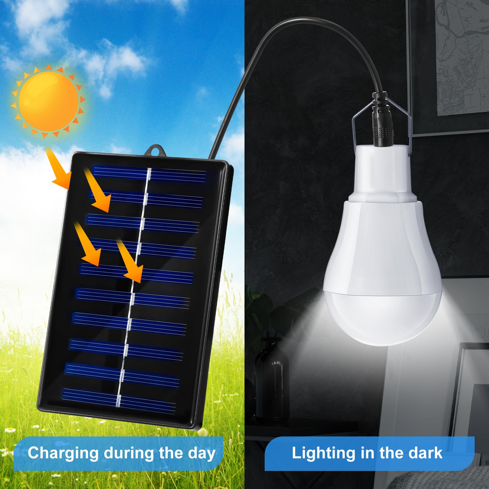 VIHOSE 4 Pcs Solar Light Bulbs Solar Powered Light Portable Emergency Light Bulb Waterproof LED Bulb Solar Camping Tent Light Indoor Outdoor Shed Night Fishing Chicken Coop