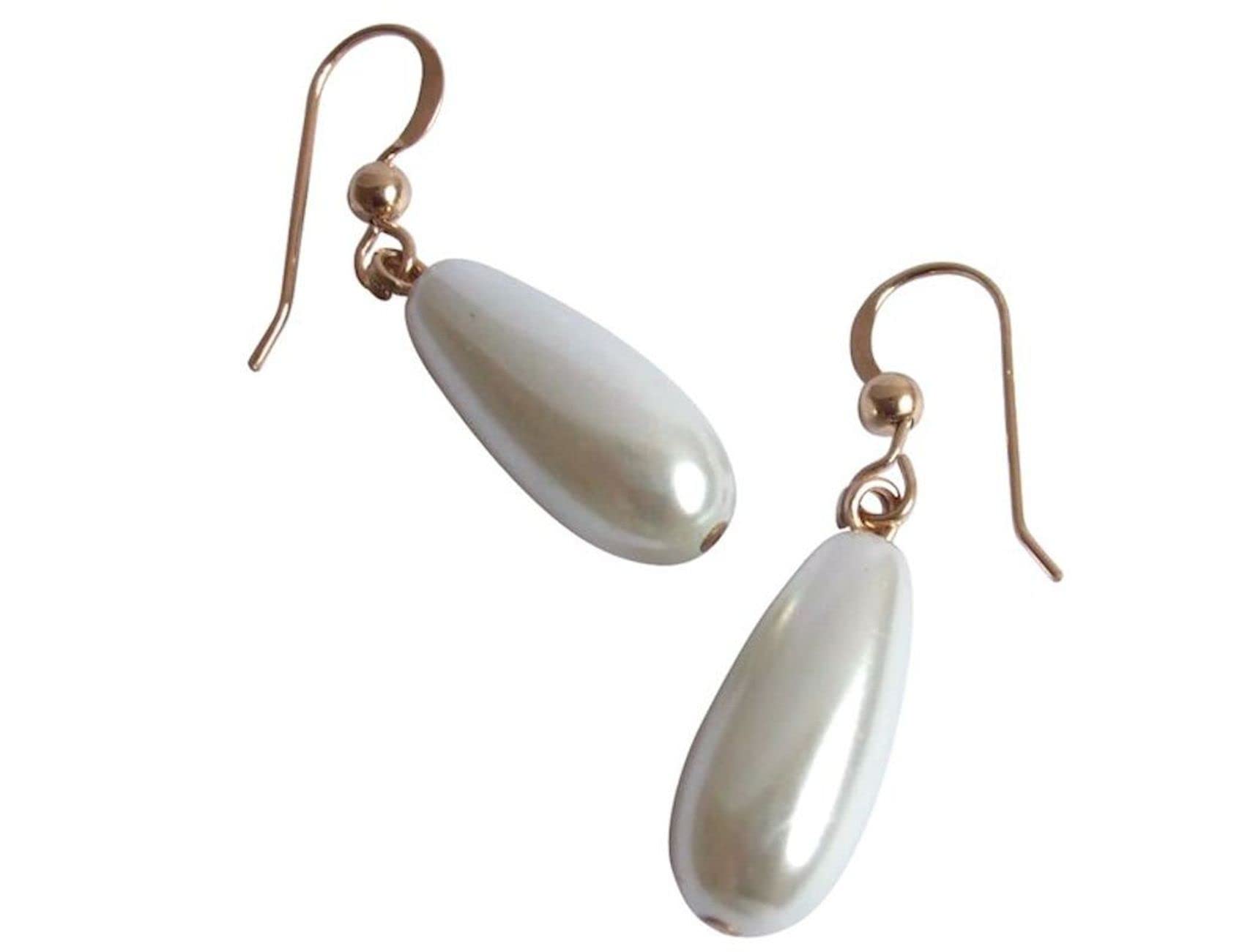 Gemshine South Sea White Pearl Teardop Earrings In 14k Gold