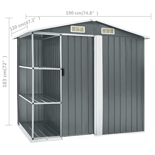 vidaXL Outdoor Storage Shed, Garden Shed with Rack, Metal Storage Shed, Backyard Shed for Patio Lawn Bicycles Gardening Tools Lawn Mowers, Gray