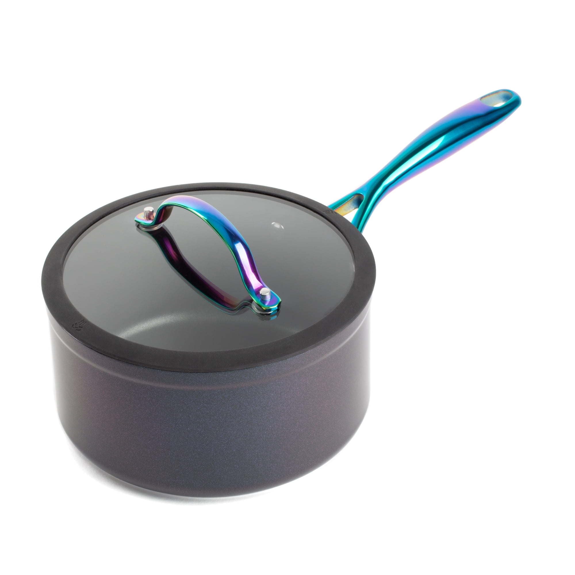 Sauce Non Stick Pan with Glass Lid Stainless Steel, 2.5 QT, Rainbow Design Featuring Premium