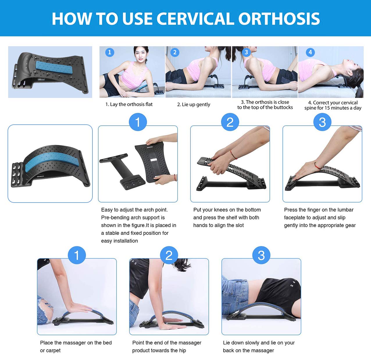 GES Back Stretcher Neck Stretcher Set of 2, Lumbar Support for Lower Back Pain Relief & Spine Deck for Cervical Pain Relief - Back Massager Spine Stretcher for Herniated Disc pain relief Sciatica