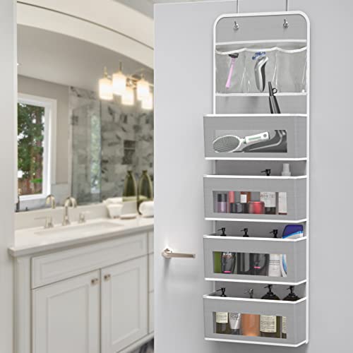 Simple Houseware Over Door 4 Clear Window Pocket Organizer with 3 Pockets, Grey