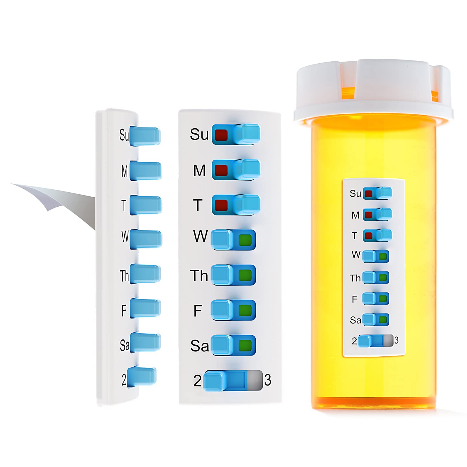 Pill Reminder 5Pack,Pill Tracker(Slide left to right),Reusable Medication Tracker on bottle,Easy to use Medicine Reminder,3 times a day 7 days a week Convenient Medicine Reminder For Home