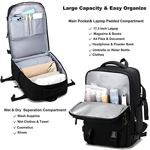 Travel Laptop Backpack, Business Work Backpacks Large College Bookbag for Women Men Water Resistant Daypack Airline Approved Gym Bag Fits 17 Inch Notebook & Laptops - Black