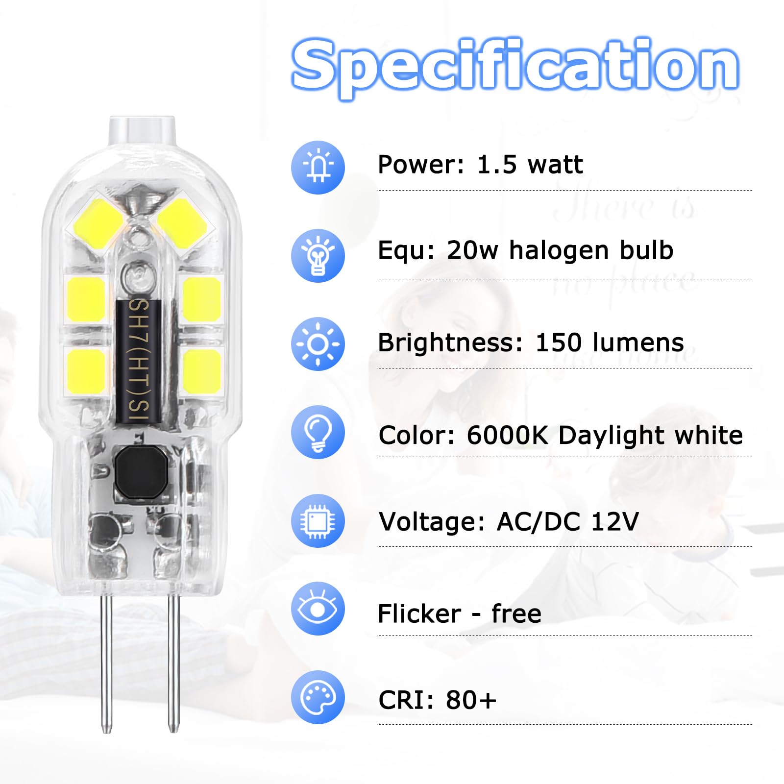 G4 LED Bulb 12V, HengBo Daylight White 6000K G4 JC Bi Pin Base 20 Watt Halogen Bulb Replacement Light Bulb for Under Cabinet, Range Hood, Stove Light (Pack of 10)