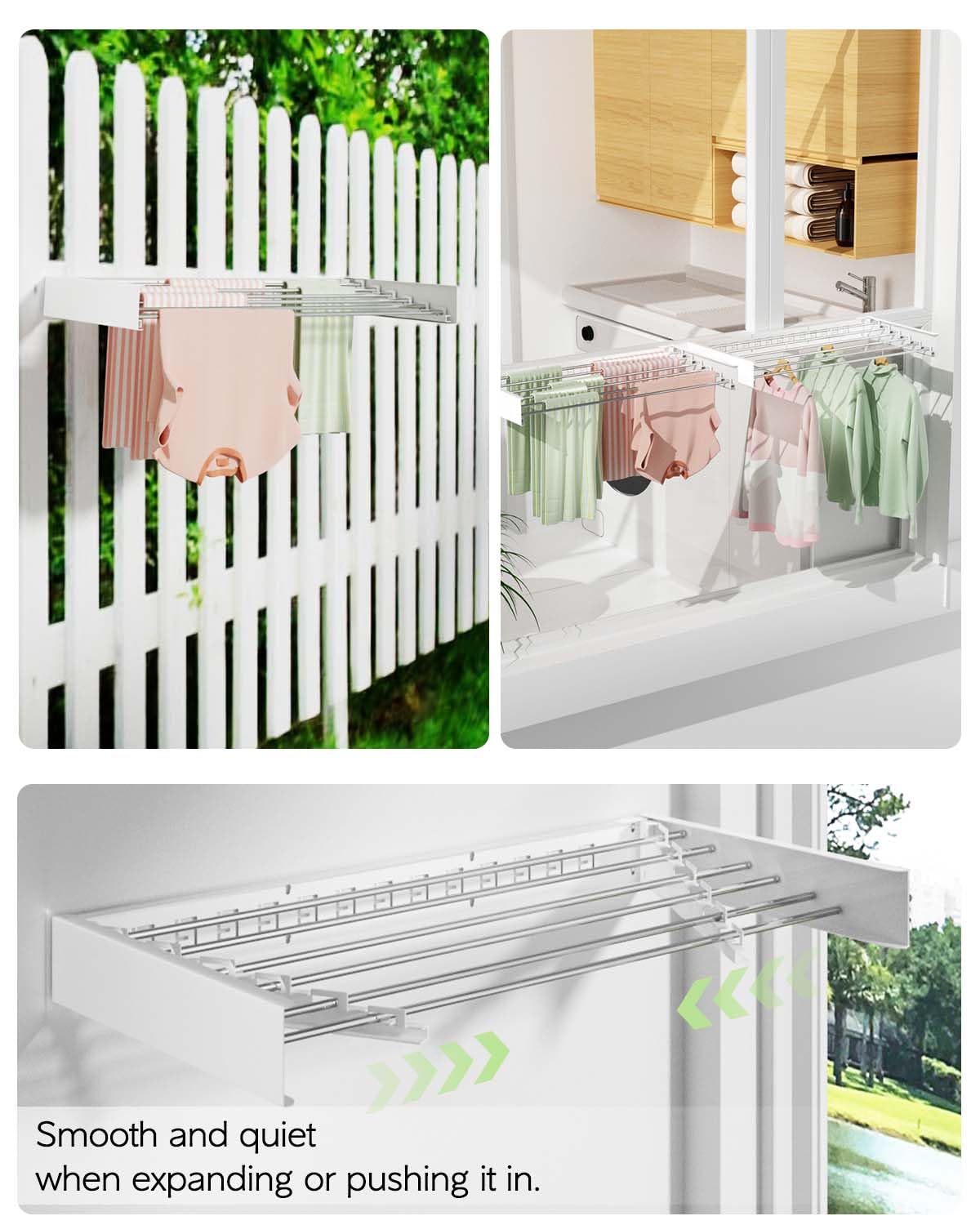 Vikaqi Wall Mounted Clothes Drying Rack 40 inches, Foldable Wall Mount Laundry Drying Rack Folding Indoor, Drying Rack Clothing Collapsible, Towel Drying Rack with Wall Template, 6 Rods, White