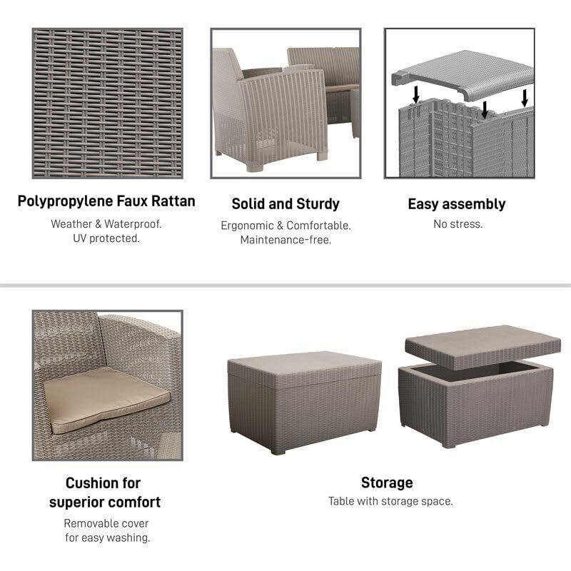 yoyomax 4 Pieces Furniture Clearance, Modern Outdoor Cushion, All Weather Patio Conversation Sofa Set w/ 3 Chairs, Coffee Table-Ideal for Garden, Poolside, 4PCS, Black with Gray