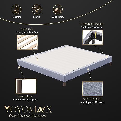 yoyomax King Size Bed Frame, Classic Wood Platform Slats Support/Mattress Foundation/Tool-Free Assembly Within 10 Mins/No Box Spring Needed, Elegant Gray