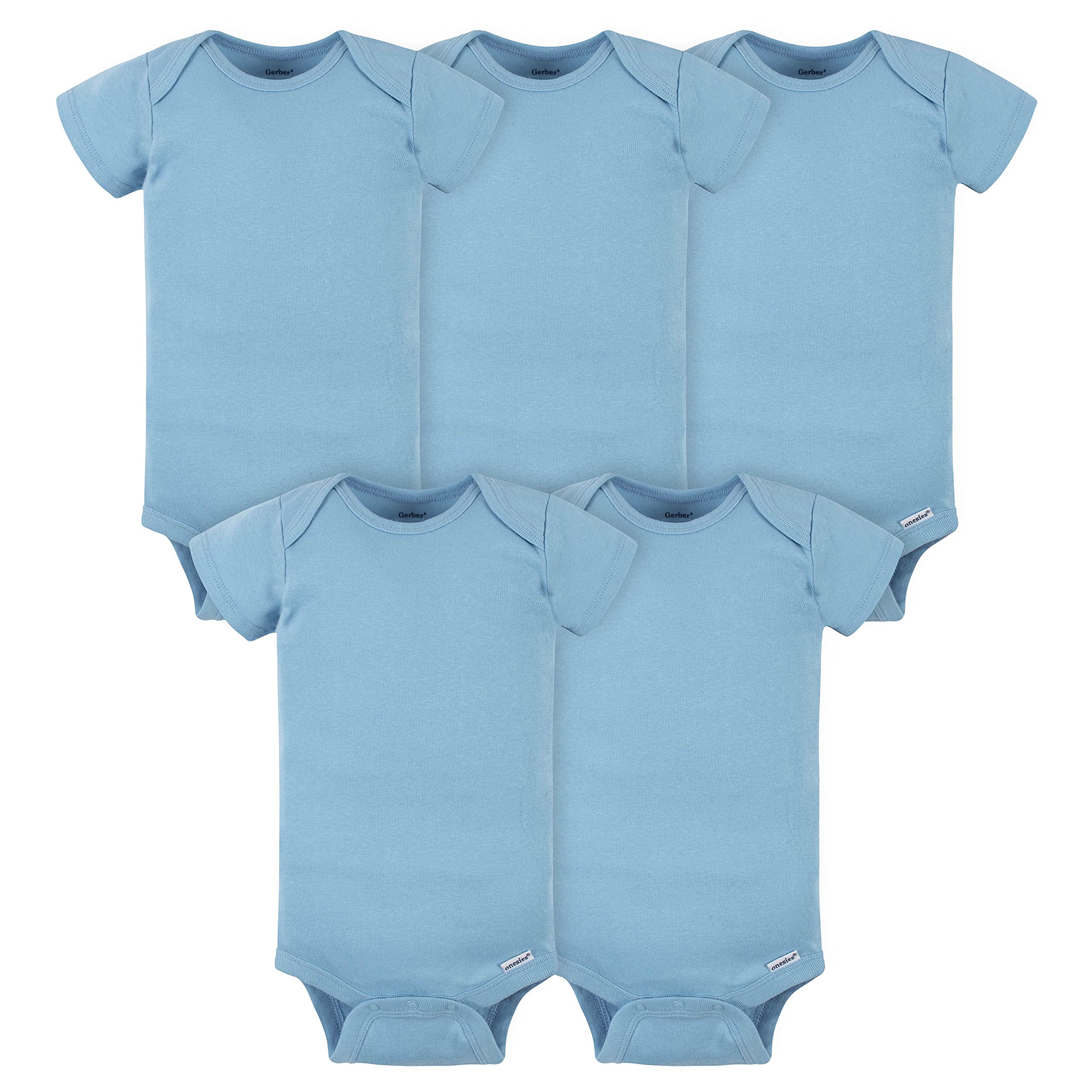Gerber Baby 5-Pack Solid Onesies Bodysuits, Blue, 0-3 Months