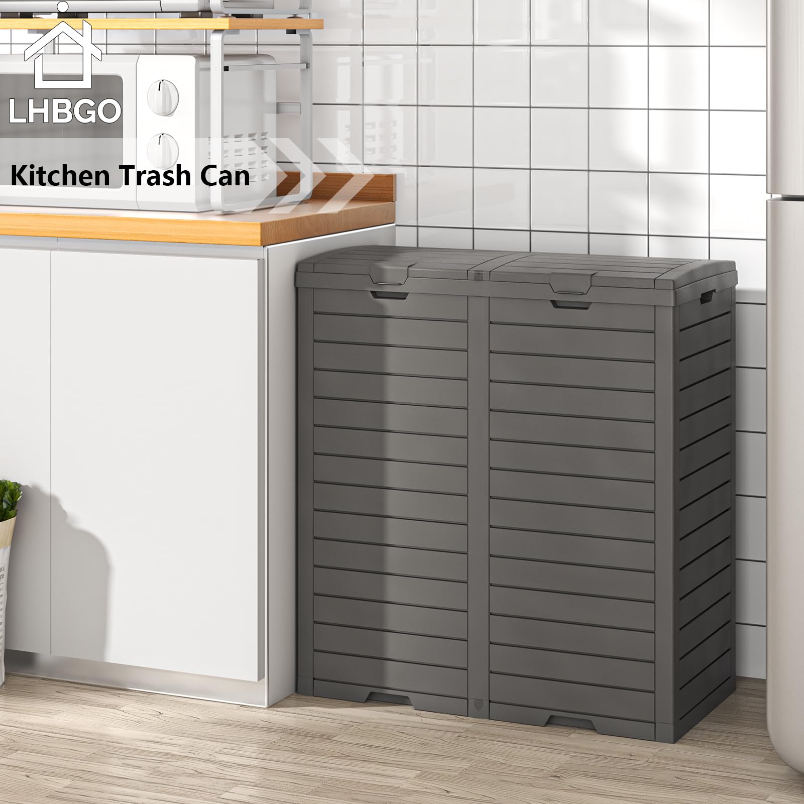 Outdoor Trash Can, 62 Gallon Waterproof Garbage Can with Tiered Lid and Drip Tray, Resin Outside Trash Bin for Patio, Backyard, Deck