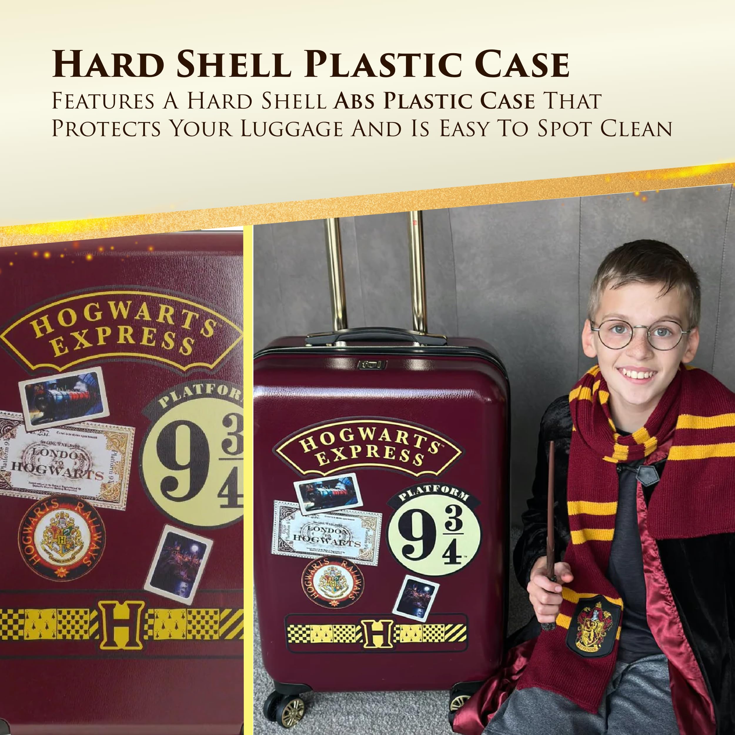 FUL Harry Potter 21 Inch Carry On Luggage, Hogwarts Express Hardshell Rolling Suitcase with Spinner Wheels, Black