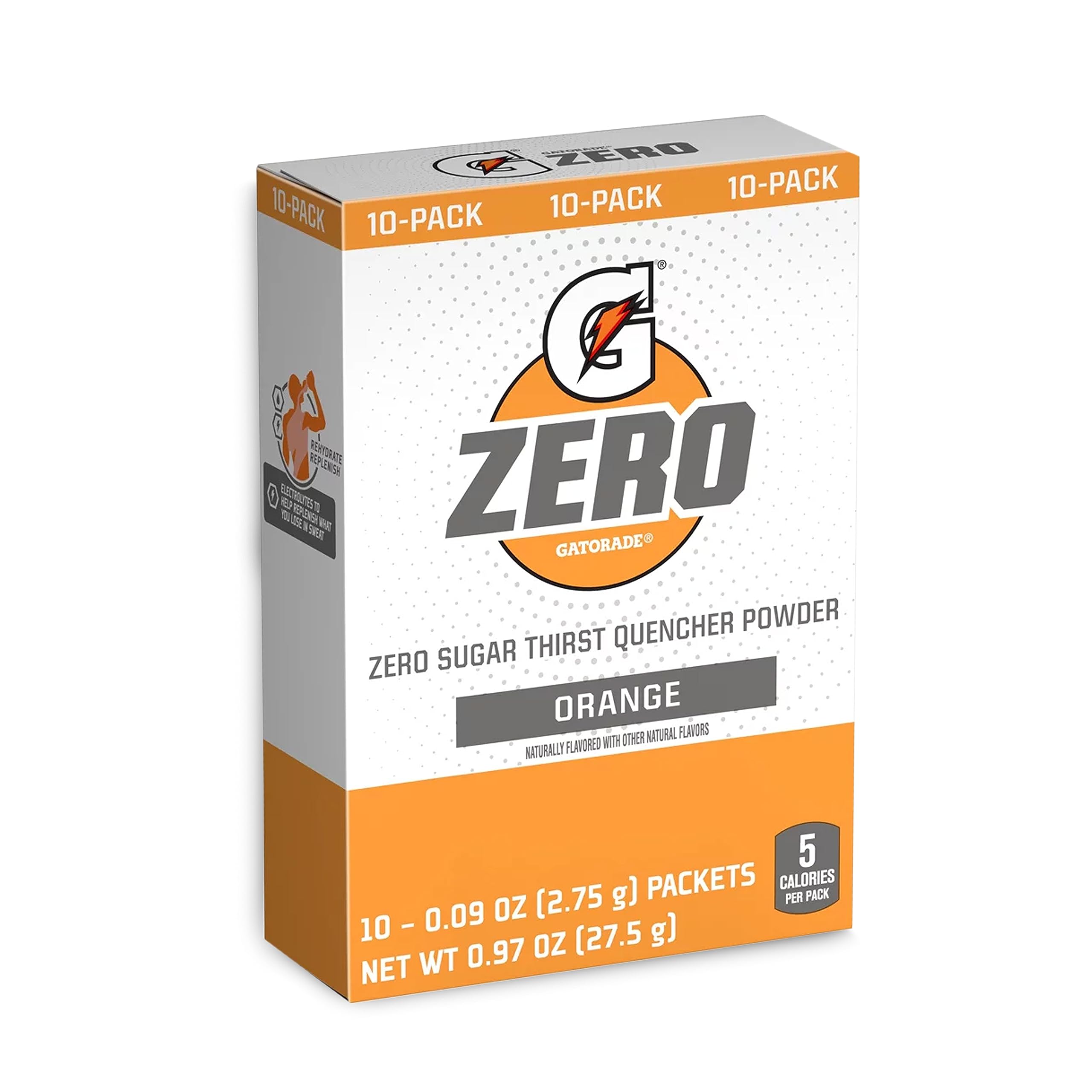 Gatorade Zero Thirst Quencher Powder Packets, Orange, 0.10 oz Individual Packets 40 Count