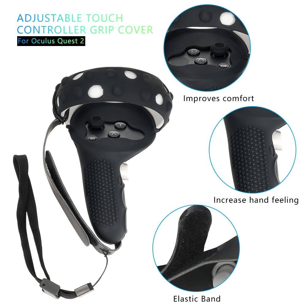 Head Strap Accessories for Oculus Quest 2, 6-in-1 Replaceable VR Silicone face Cover, VR Shell Cover, and Quest 2 Touch Controller Grip Cover, Reduce Face Pressure Comfortable Touch