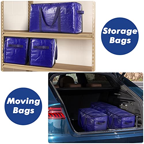 Uhogo Moving Bags Heavy Duty - 6 Pack Extra Large 110L Storage Bags with Strong Handles and Zippers - Durable, Waterproof and Space-Saving Alternative to Moving Boxes (Blue)